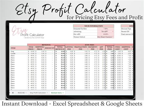 Etsy Profit Calculator Etsy Fees Calculator Etsy Profit Margin Calcu