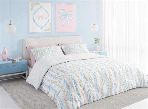 Pink And Blue Floral Bedding Set Grandmillennial Comforter Or Duvet Etsy