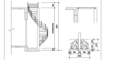 Spiral Staircase Section And Constructive Structure Drawing Details Dwg File