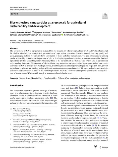 Pdf Biosynthesized Nanoparticles As A Rescue Aid For Agricultural