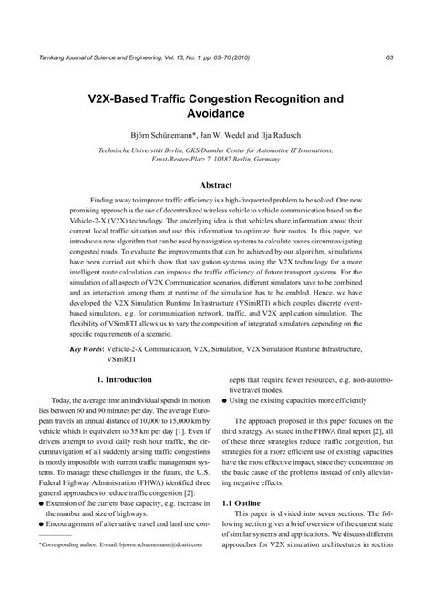 Pdf V2x Based Traffic Congestion Recognition And Avoidance