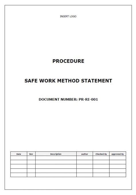 Template Safe Work Method Statement Workplace Health And Safety Inspections Training And