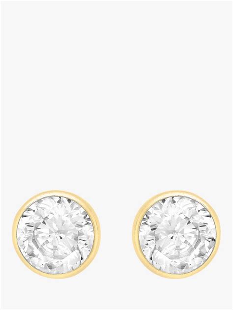 Ibb 18ct Gold Cubic Zirconia Round Stud Earrings Gold