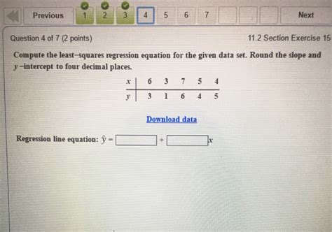 Solved Compute The Least Squares Regression Equation For The