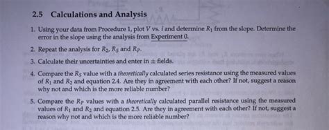 solved 2 5 calculations and analysis 1 using your data from