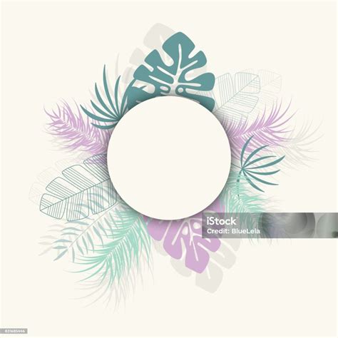 화려한 종 려 잎 및 텍스트 벡터 일러스트 레이 션에 대 한 장소를 가진 백색 배경에 식물 열 대 디자인 0명에 대한 스톡 벡터 아트 및 기타 이미지 Istock
