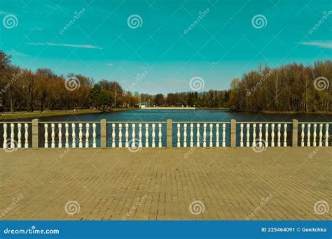 Moscow Russia April 18 2021 Izmailovsky Park Pond Stone Balustrade