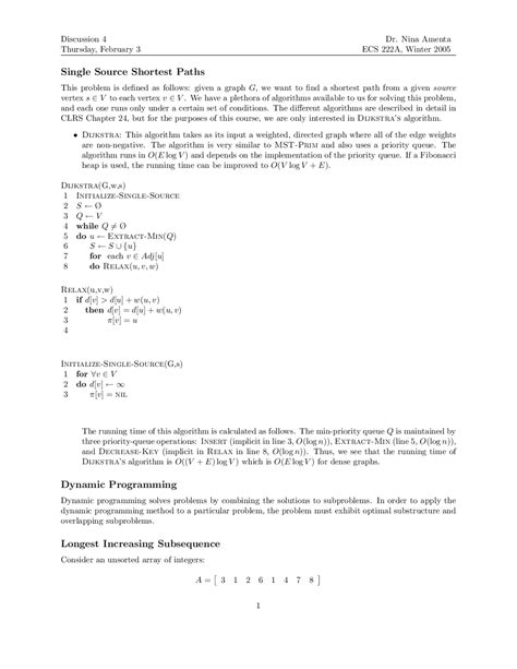 Notes On Single Source Shortest Paths Analysis Of Algorithms Ecs