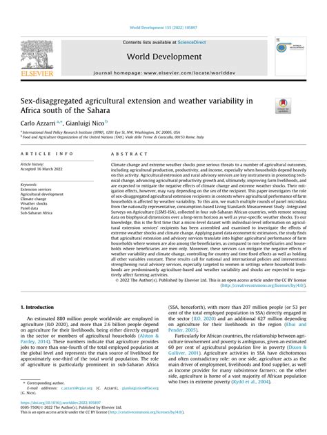 Pdf Sex Disaggregated Agricultural Extension And Weather Variability In Africa South Of The Sahara