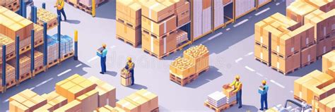 Isometric Grocery Warehouse With Workers Packing Orders In A Modern Art Style Generative Ai