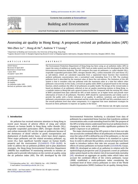 Pdf Assessing Air Quality In Hong Kong A Proposed Revised Air Pollution Index Api