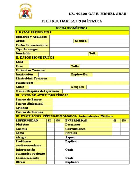 Ficha Antropométrica Ficha Antropométrica De Valoración De La