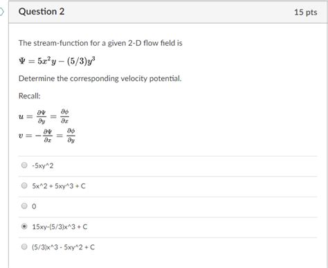 solved 15 pts question 2 the stream function for a given 2 d