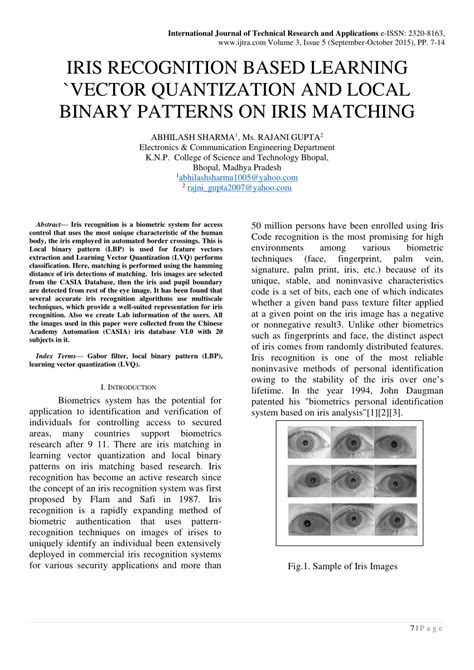 Pdf Iris Recognition Based Learning`vector Quantization And Local