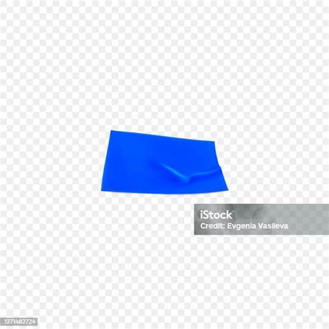 투명 한 배경에 격리 된 블루 덕트 수리 테이프 고정을위한 사실적인 파란색 접착 테이프 조각 접착제 종이 접착 사실적인 3d