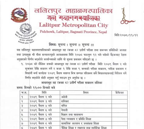 Grade 8 Ble Routine Lalitpur