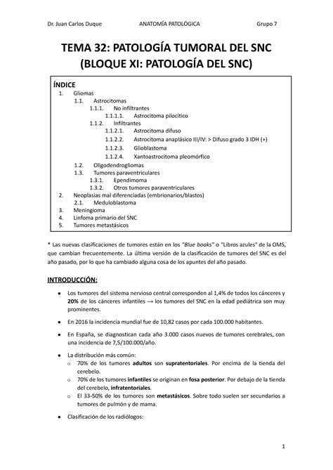 TEMA 32 Patología tumoral del SNC - TEMA 32: PATOLOGÍA TUMORAL DEL SNC (BLOQUE XI: PATOLOGÍA DEL ...