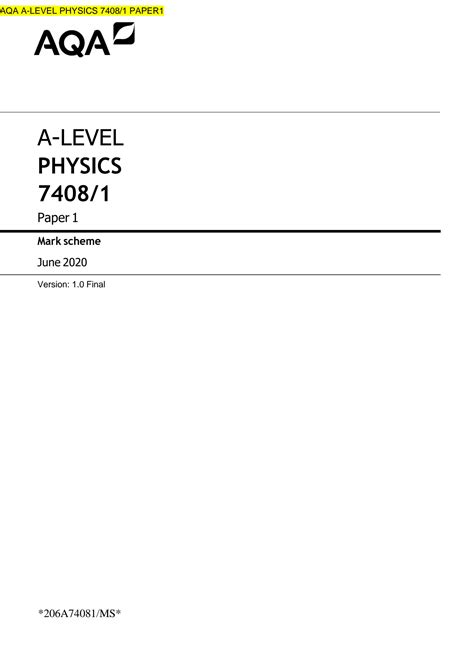 SOLUTION Aqa A Level Physics Paper Ms Studypool