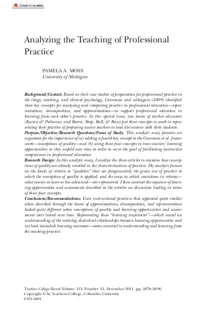 Pdf Analyzing The Teaching Of Professional Practice
