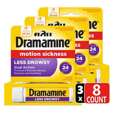 Dramamine All Day Less Drowsy Motion Sickness Relief 8 Count 3 Pack