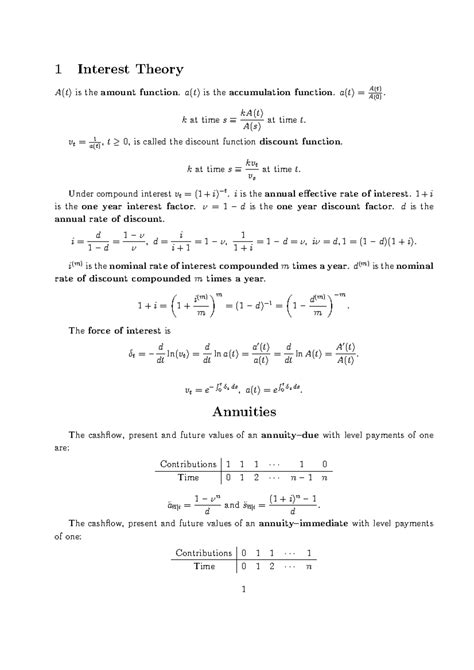 Cheat Sheet Cheet Sheat For Annuity 1 Interest Theory A T Is The Amount Function A T Is