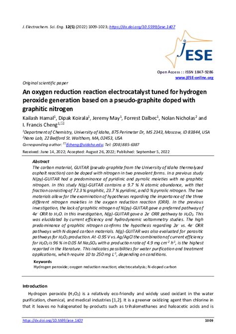 Pdf An Oxygen Reduction Reaction Electrocatalyst Tuned For Hydrogen Peroxide Generation Based