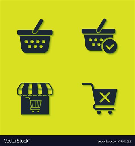 set shopping basket remove shopping cart market vector image