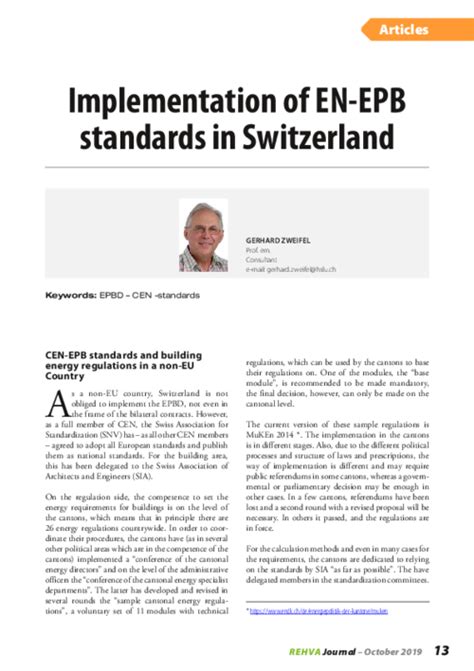 Rehva Journal Implementation Of En Epb Standards In Switzerland