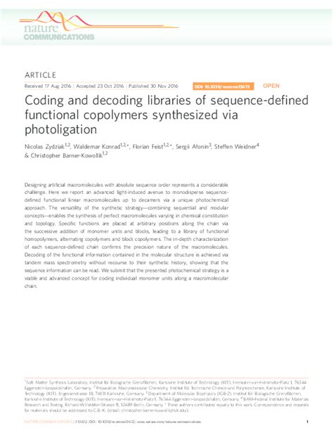 Pdf Coding And Decoding Libraries Of Sequence Defined Functional