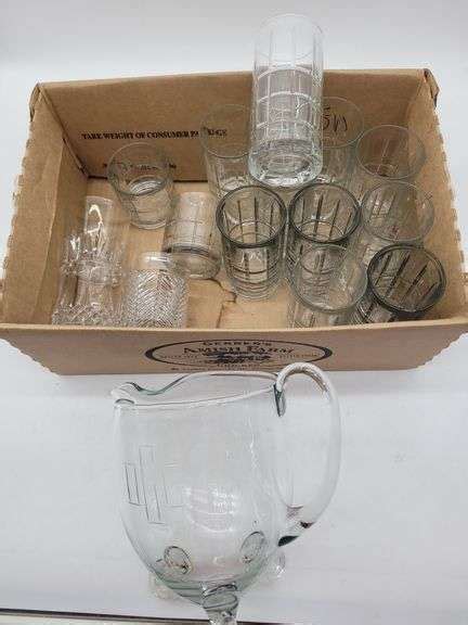 Pressed Glass And Drinking Glasses Monogrammed Pitcher Kaufman Realty And Auctions