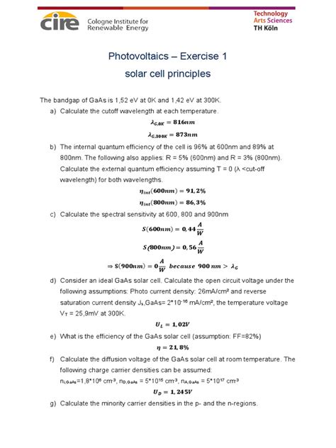 Pv Exercise Solutions Pdf Pdf Solar Cell Photovoltaics