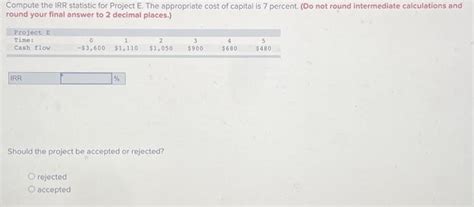 Solved Compute The IRR Statistic For Project E The Chegg Com