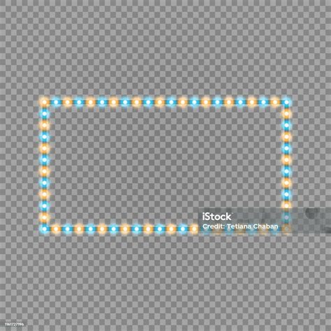 빛나는 파란색과 노란색 은 투명 한 배경에 네온 조명 녹색 및 노란색 Led 벡터 사각형 프레임 배너 웹 사이트에 대한 다이오드 생태 램프 조명 효과의 빛나는 장식 사각형