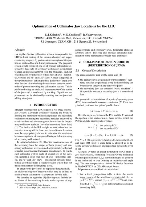 Pdf Optimization Of Collimator Jaw Locations For The Lhc