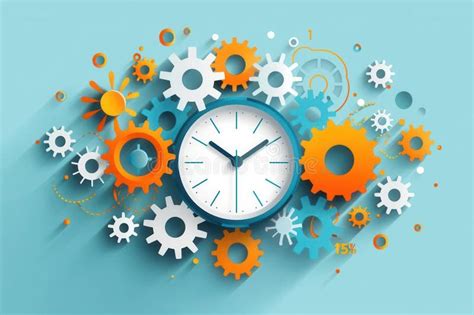 Business Productivity Gears And Clock Flat Design Illustration Stock