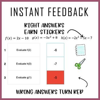 Evaluating Functions Self Checking Digital Sticker Worksheet TPT