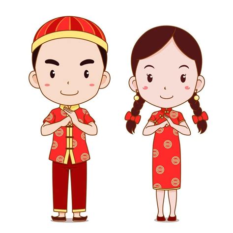 Kartun Pakaian Tradisional Melayu Gambar Orang Dalam Pakaian Tradisional Asia Vektor Watak