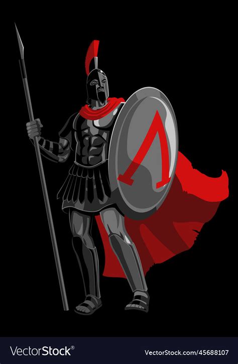 Spartan Warrior Wearing Armor And Red Cloak Vector Image
