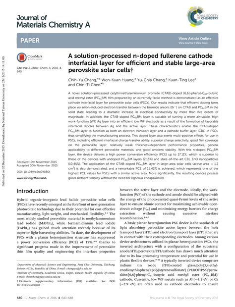 Pdf Solution Processed N Doped Fullerene Cathode Interfacial Layer