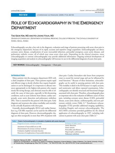 Pdf Role Of Echocardiography In The Emergency Department Dokumen Tips