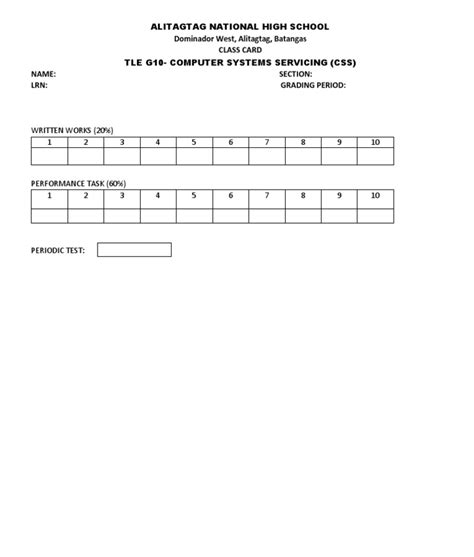 Class Card Pdf