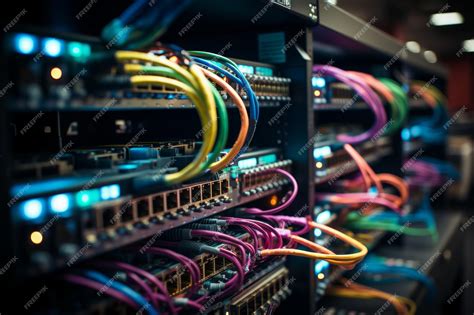 Ethernet Cables Connected To Network Server Rack For Efficient Data Transmission Premium Ai Ethernet Cables Connected To Network Server Rack For Efficient Data Transmission Premium Ai