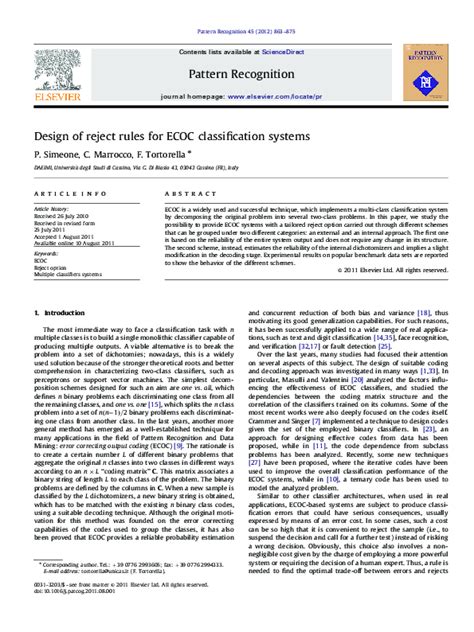 Pdf Design Of Reject Rules For Ecoc Classification Systems