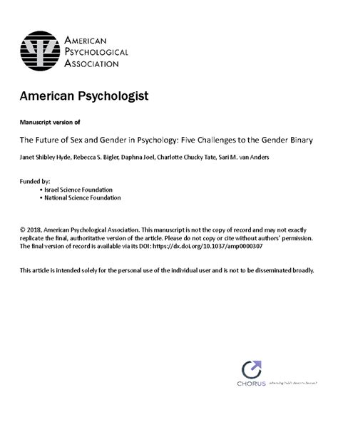 Gender Psychology Notes American Psychologist Manuscript Version Of