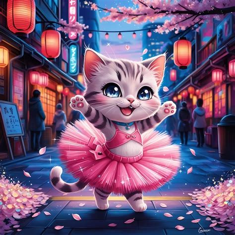 Cute Chibi Cat Dancing Premium Ai Generated Image