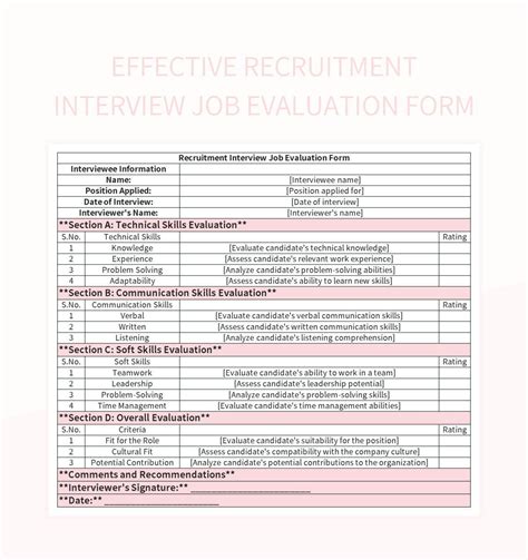 Effective Recruitment Interview Job Evaluation Form Excel Template And