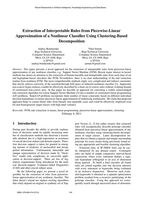 Pdf Extraction Of Interpretable Rules From Piecewise Linear Approximation Of A Nonlinear
