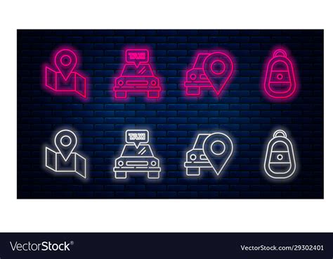 set line taxi car map pointer with taxi folded vector image
