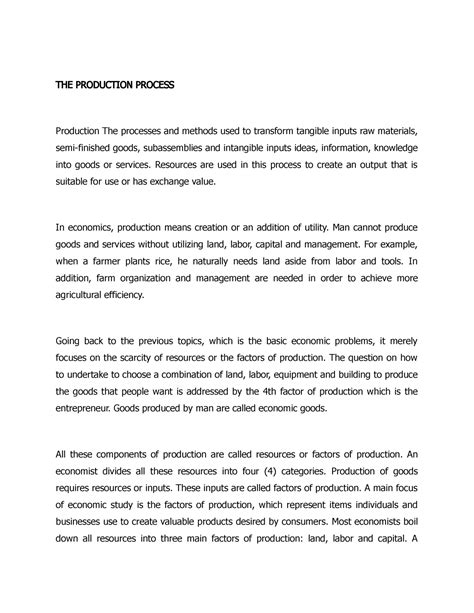 The Production Process And Measures Of Production Output The Production Process Production The