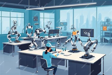 premium photo programming and controlling robotics lab vector flat